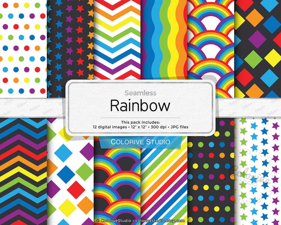 Rainbow Digital Paper Colorful Chevron Polka Dot Stripes - Etsy