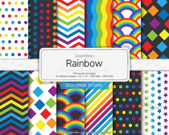 Rainbow Digital Paper Colorful Chevron Polka Dot Stripes - Etsy