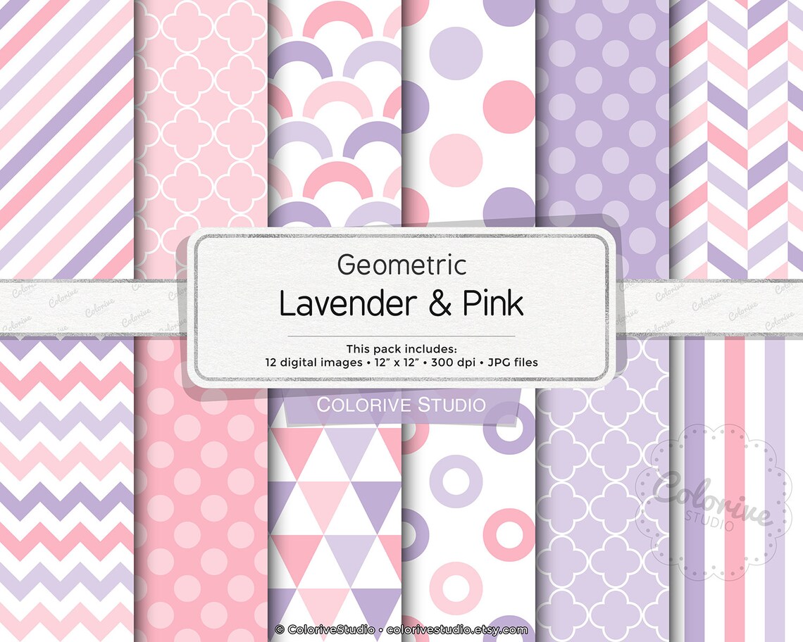 Lavender & Pink Digital Paper Geometric Patterns Polka Dot - Etsy