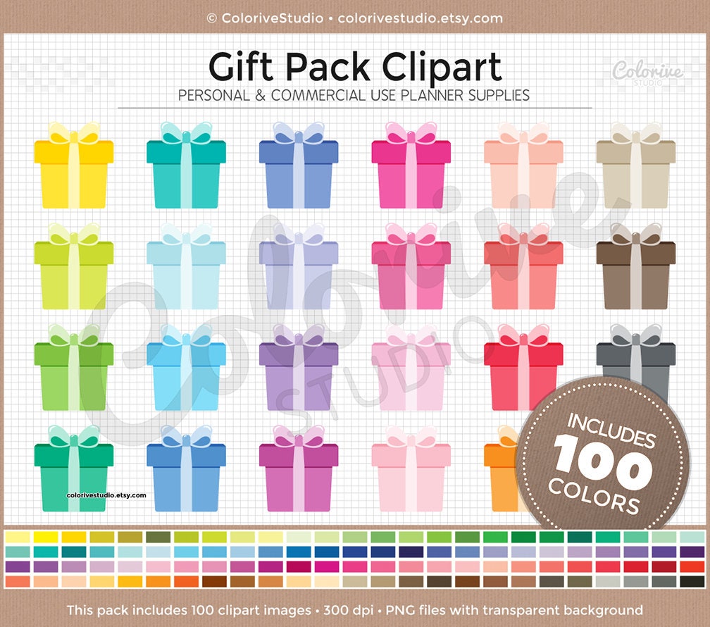 100 Gift Pack Clipart Rainbow Colors Gift Box Party Birthday - Etsy