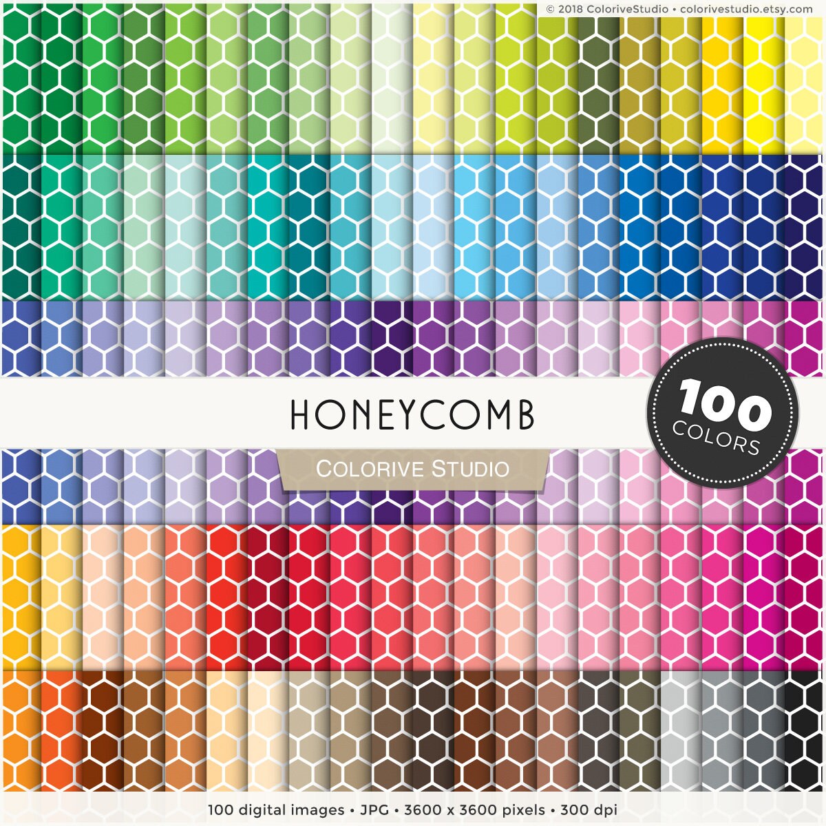 Honeycomb digital paper 100 rainbow colors hexagon hex bee | Etsy