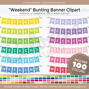 100 Weekend Bunting Banner Clipart in Rainbow Colors Weekend - Etsy