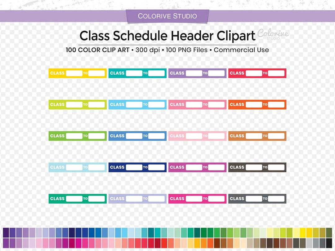 100 Class Schedule Header Clipart in Rainbow Colors Hourly Schedule ...