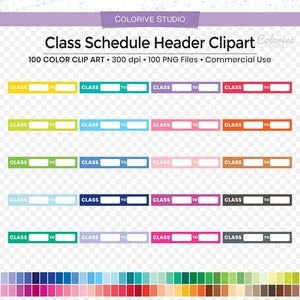 100 Class Schedule Header Clipart in Rainbow Colors Hourly Schedule ...
