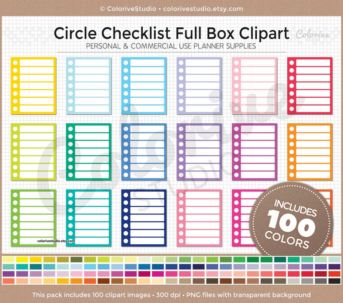 100 Checklist Full Box Planner Clipart 7 Dot Check List Eclp | Etsy