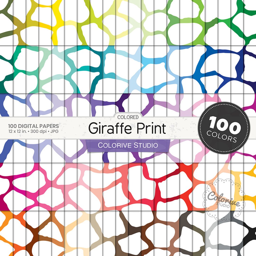 Colored Giraffe Digital Paper 100 Rainbow Colors Animal Print Wild Giraffe Background Pattern ...