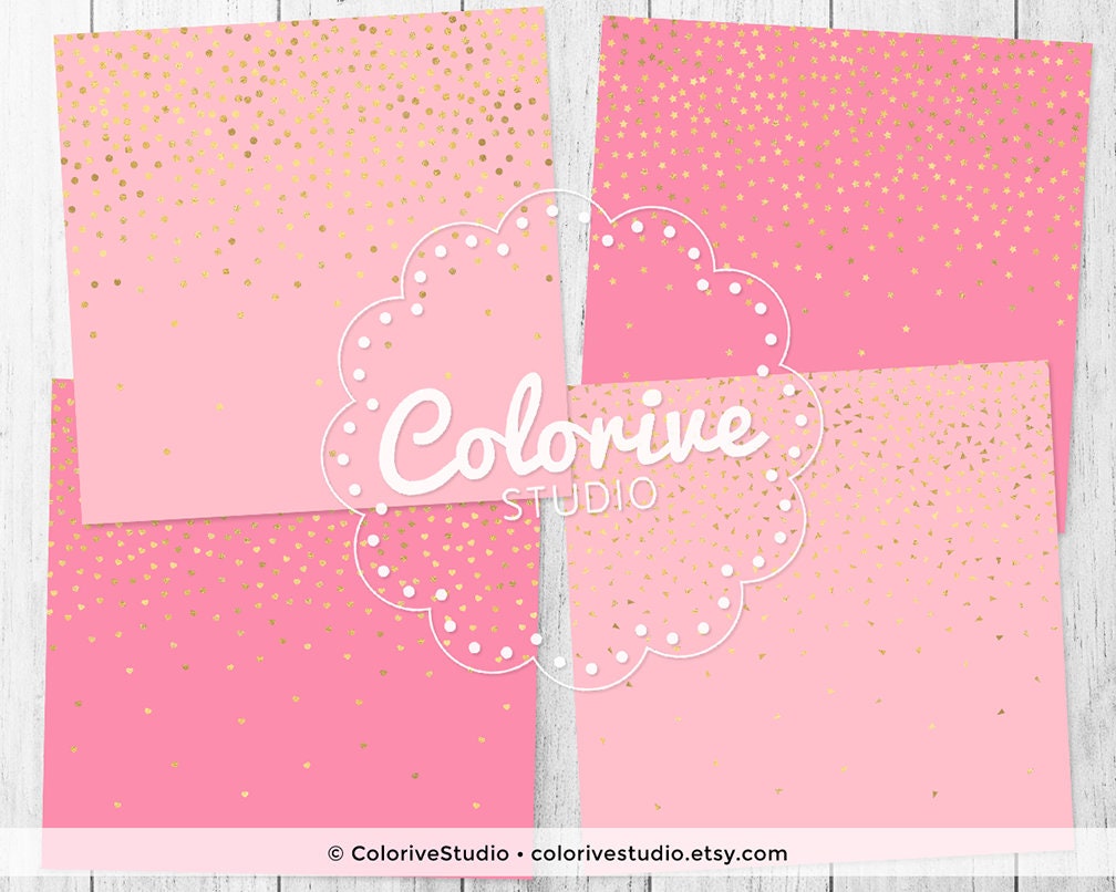 Pink and Gold Confetti Digital Paper Gold Confetti Patterns | Etsy