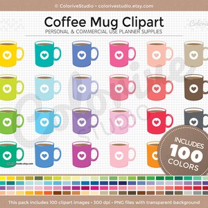 100 Coffee Mug Clipart in Rainbow Colors Heart Coffee Cocoa - Etsy