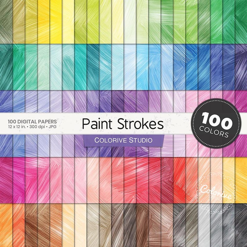 Paint Strokes Digital Paper 100 Rainbow Colors Abstract Paint Pattern ...