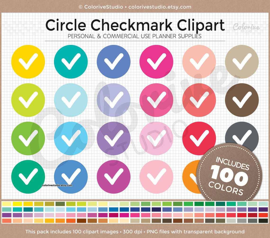 100 Circle Checkmark Clipart in Rainbow Colors Check Mark Clip | Etsy