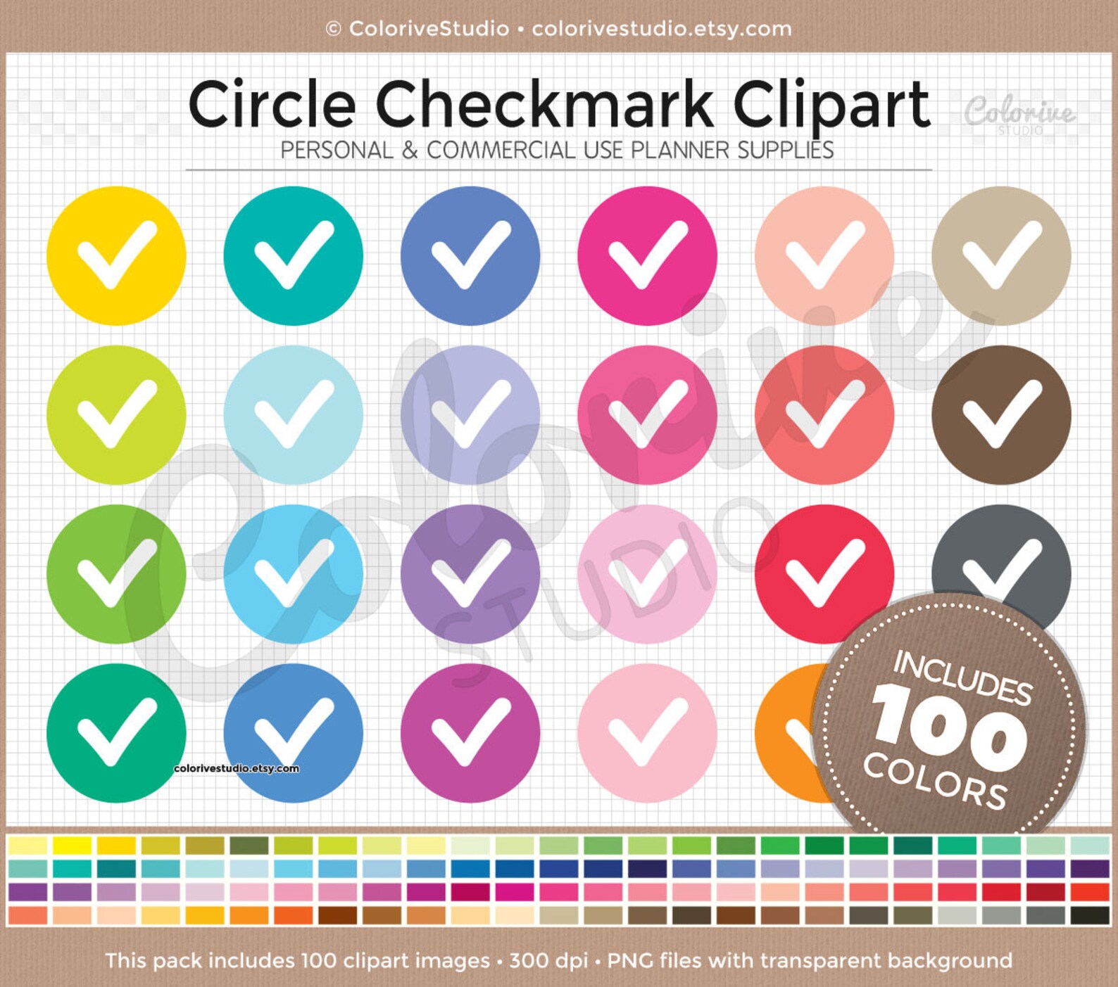 100 Circle Checkmark Clipart in Rainbow Colors Check Mark Clip | Etsy