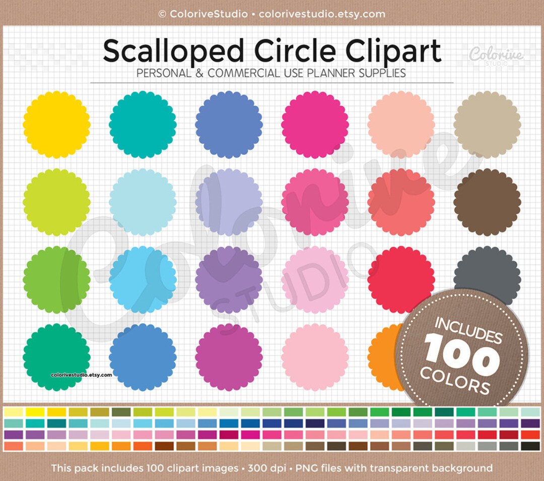 100 Scalloped Circle Clipart Rainbow Colors Scalloped Label - Etsy
