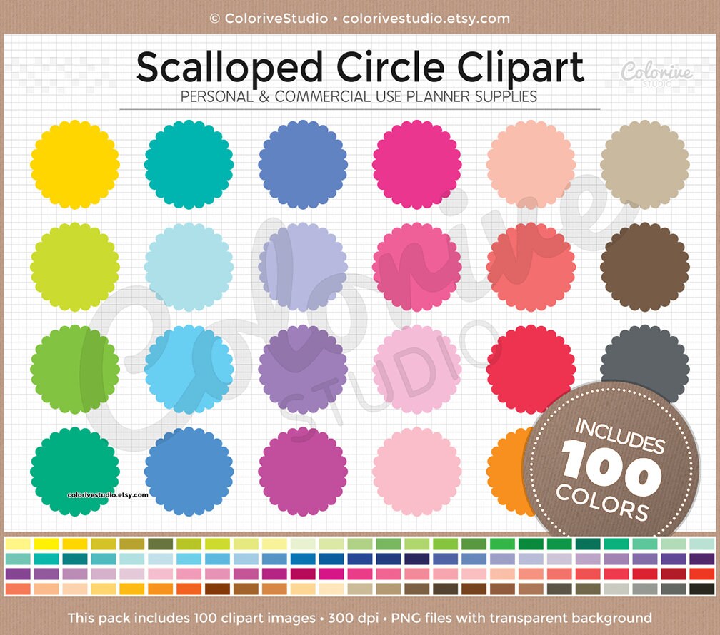 100 Scalloped Circle Clipart Rainbow Colors Scalloped Label | Etsy