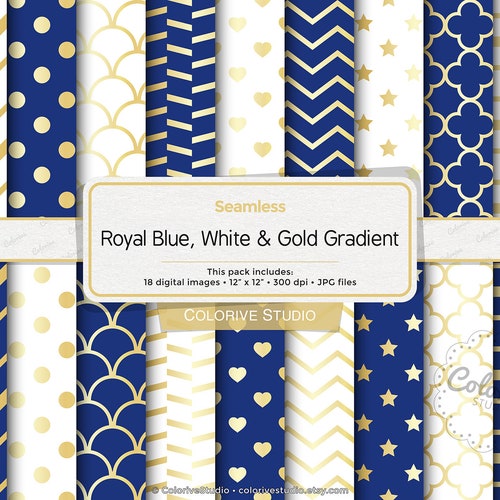 Royal Blue and Gold Digital Paper Seamless Elegant and - Etsy