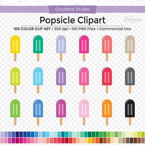 100 Popsicle Clipart in Rainbow Colors Dessert Food Ice Pop Ice Cream ...