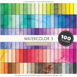 Watercolor 3 Digital Paper 100 Rainbow Colors Water Colour - Etsy