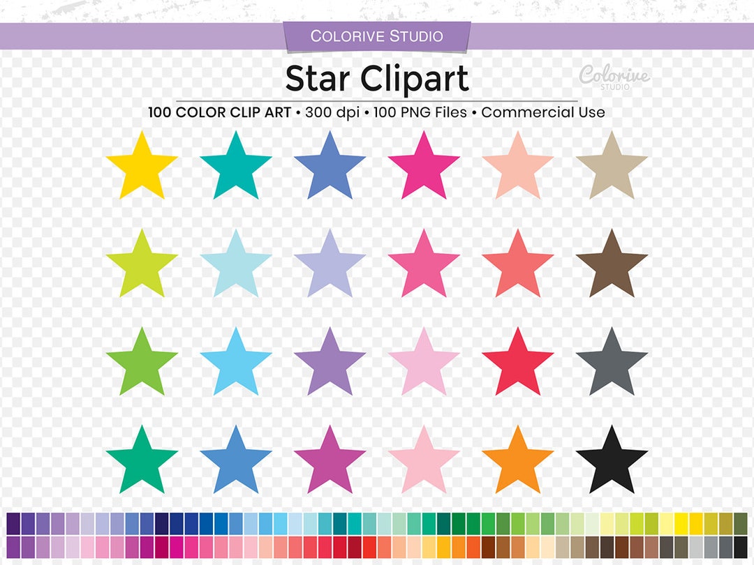 100 Star Clipart Rainbow Colors Solid Bright Pastel Star Png ...