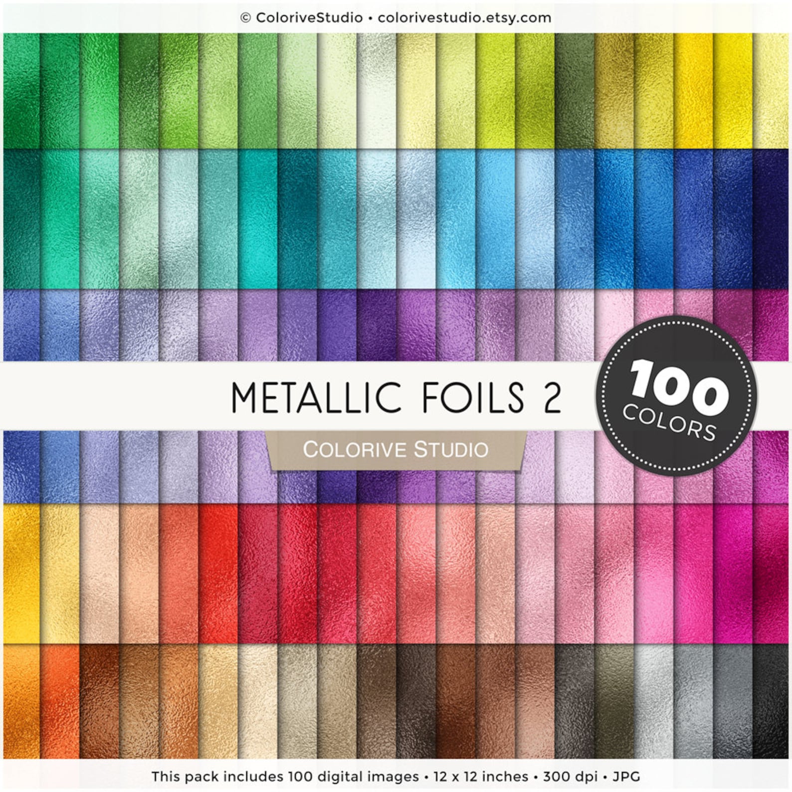 Foil Digital Paper 100 Rainbow Colors Metallic Foils - Etsy