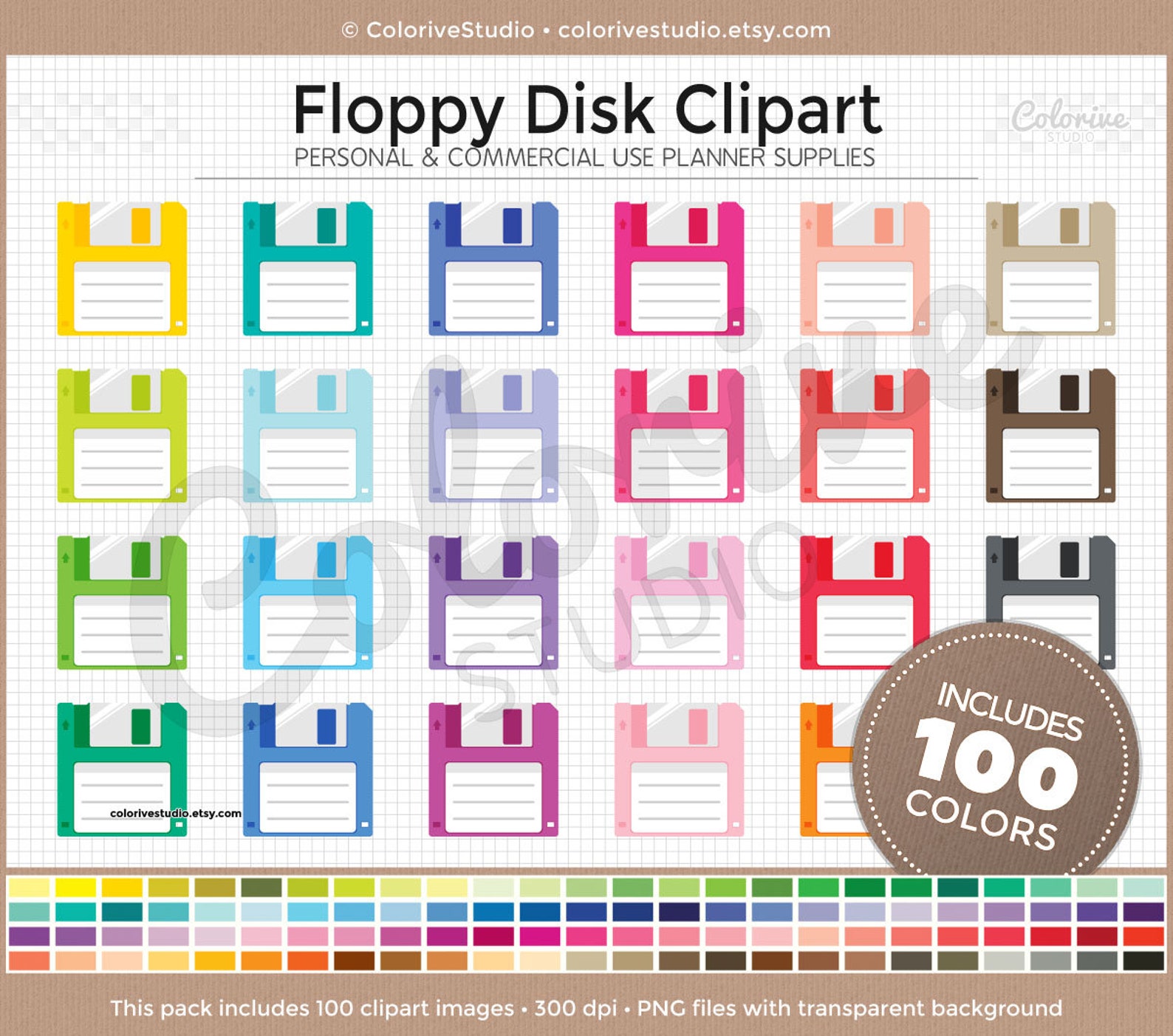 100 Floppy Disk Clipart Rainbow Colors Diskette Data Save Icon | Etsy