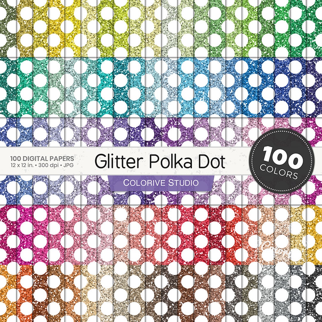 Glitter Polka Dot Digital Paper 100 Rainbow Colors Seamless Dotted ...