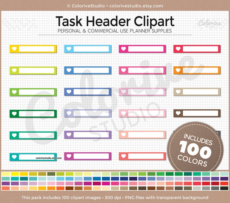 100 Task Header Planner Clipart in Rainbow Colors Heart - Etsy