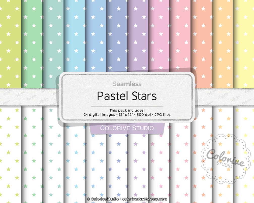 Pastel Stars Digital Paper White and Colored Star Pattern in - Etsy