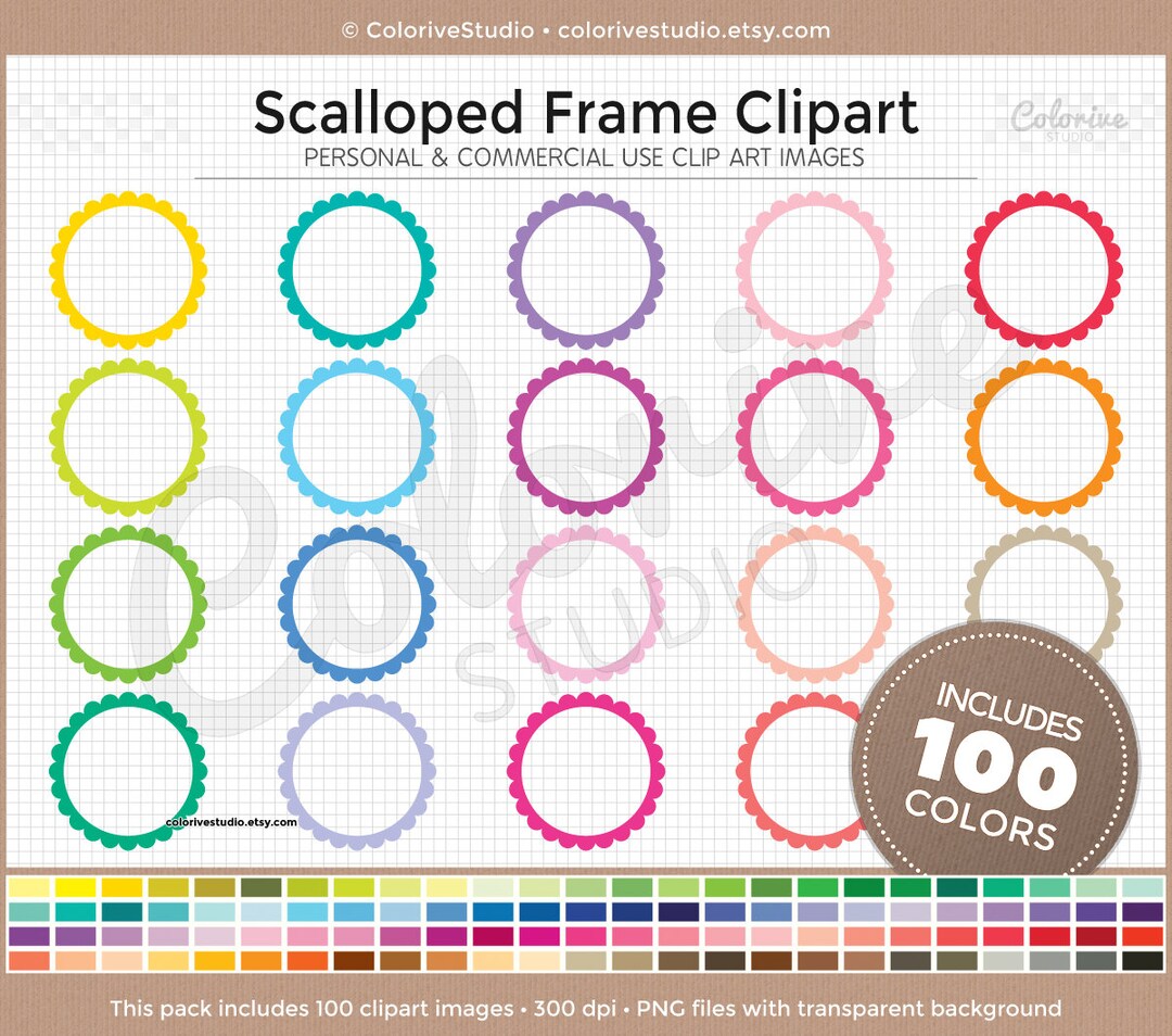 100 Scalloped Circle Frame Clipart Rainbow Colors Frame Tag - Etsy