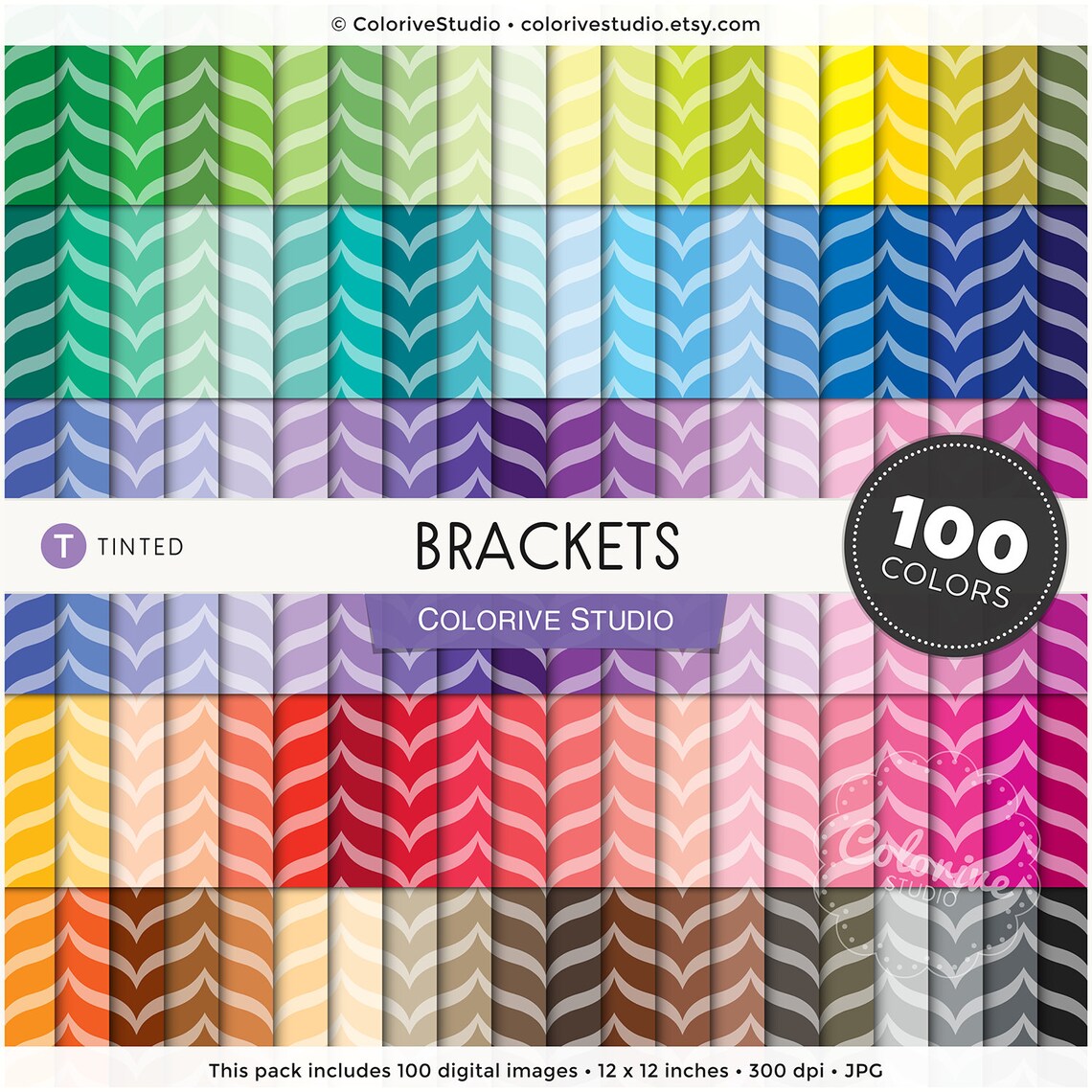 Tinted Brackets Digital Paper 100 Rainbow Colors Bracket - Etsy