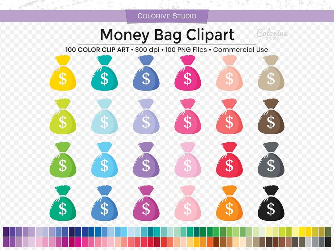 Money Bag Clipart, 100 Colors, Finance Icons, Rainbow PNG, Planner ...