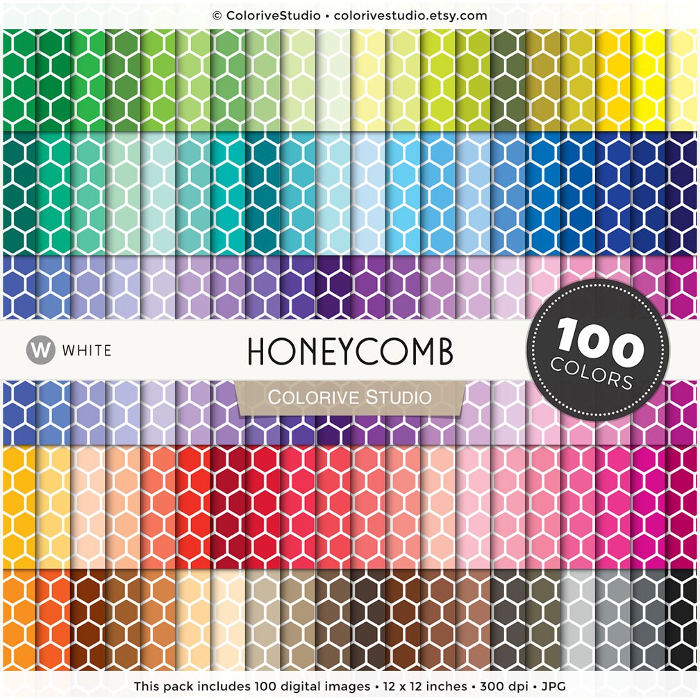 Honeycomb Digital Paper 100 Rainbow Colors White Hexagons - Etsy