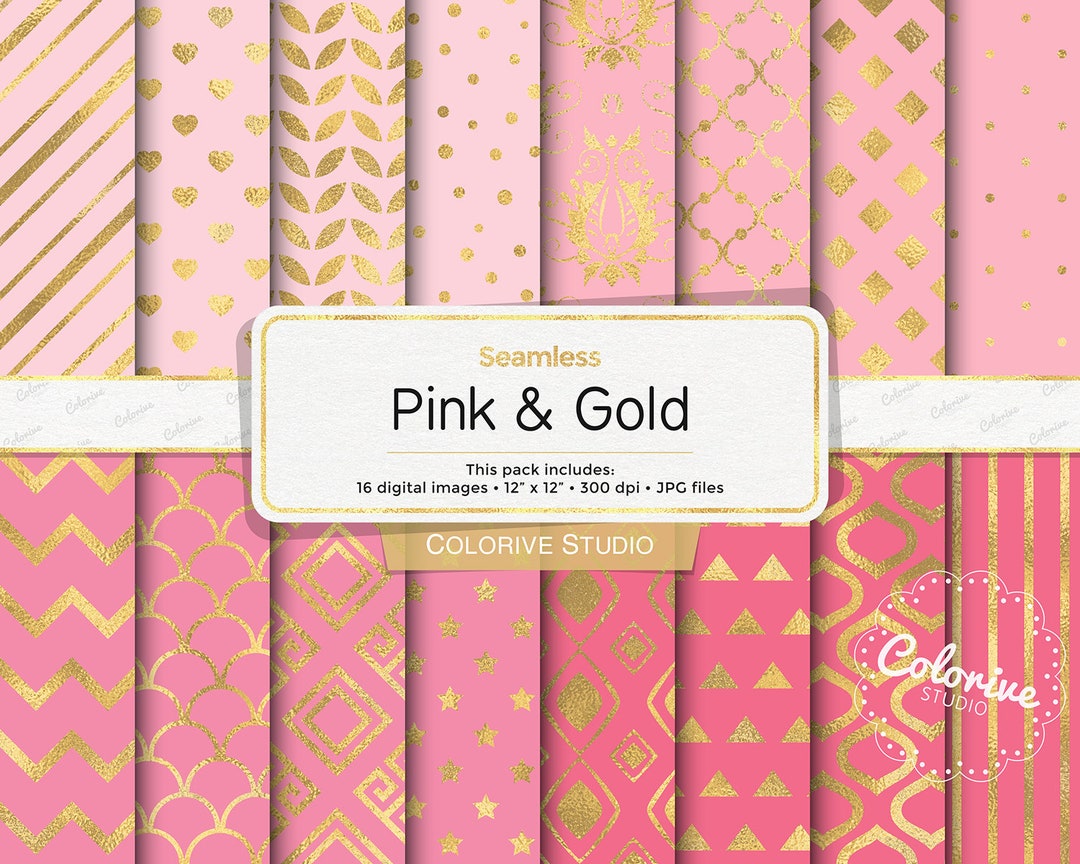 Pink and Gold Digital Paper: Elegant Scrapbook Patterns (digital ...