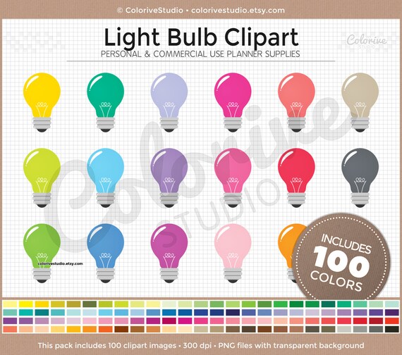 100 Light Bulb Clipart Rainbow Colors Light Idea Png - Etsy