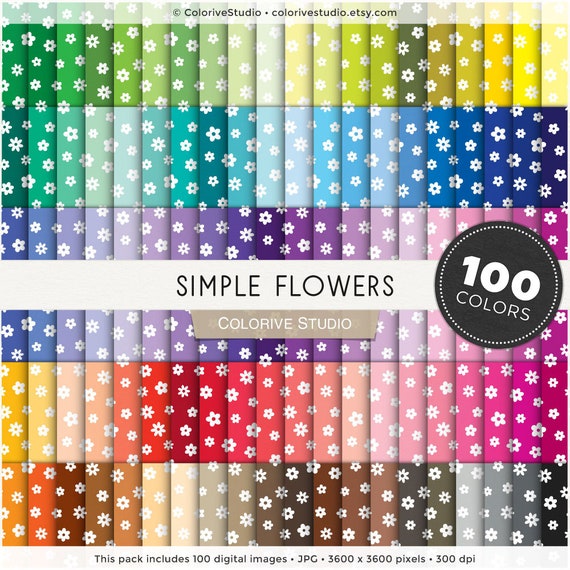 Simple Flowers digital paper 100 rainbow colors floral pattern | Etsy