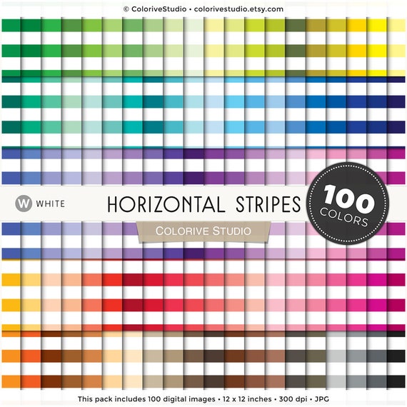Horizontal Stripes Digital Paper 100 Rainbow Colors White - Etsy