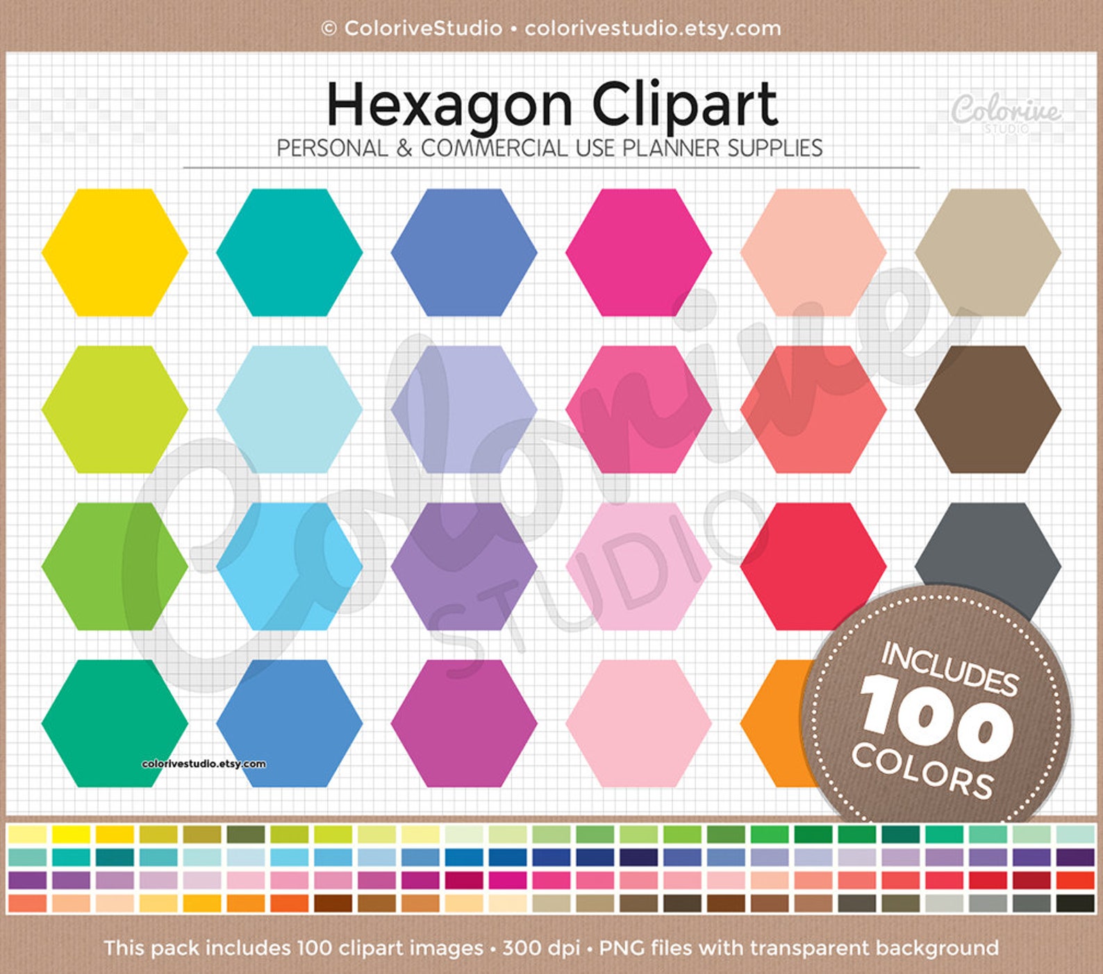 100 Hexagon Clipart in Rainbow Colors Solid Hexagon Basic - Etsy