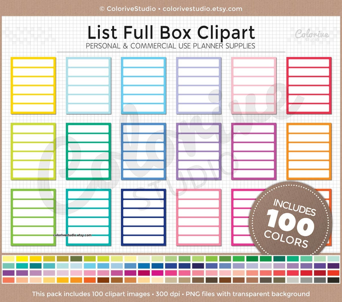 100 List Full Box Planner Clipart Blank 6 Item List Boxes Erin - Etsy