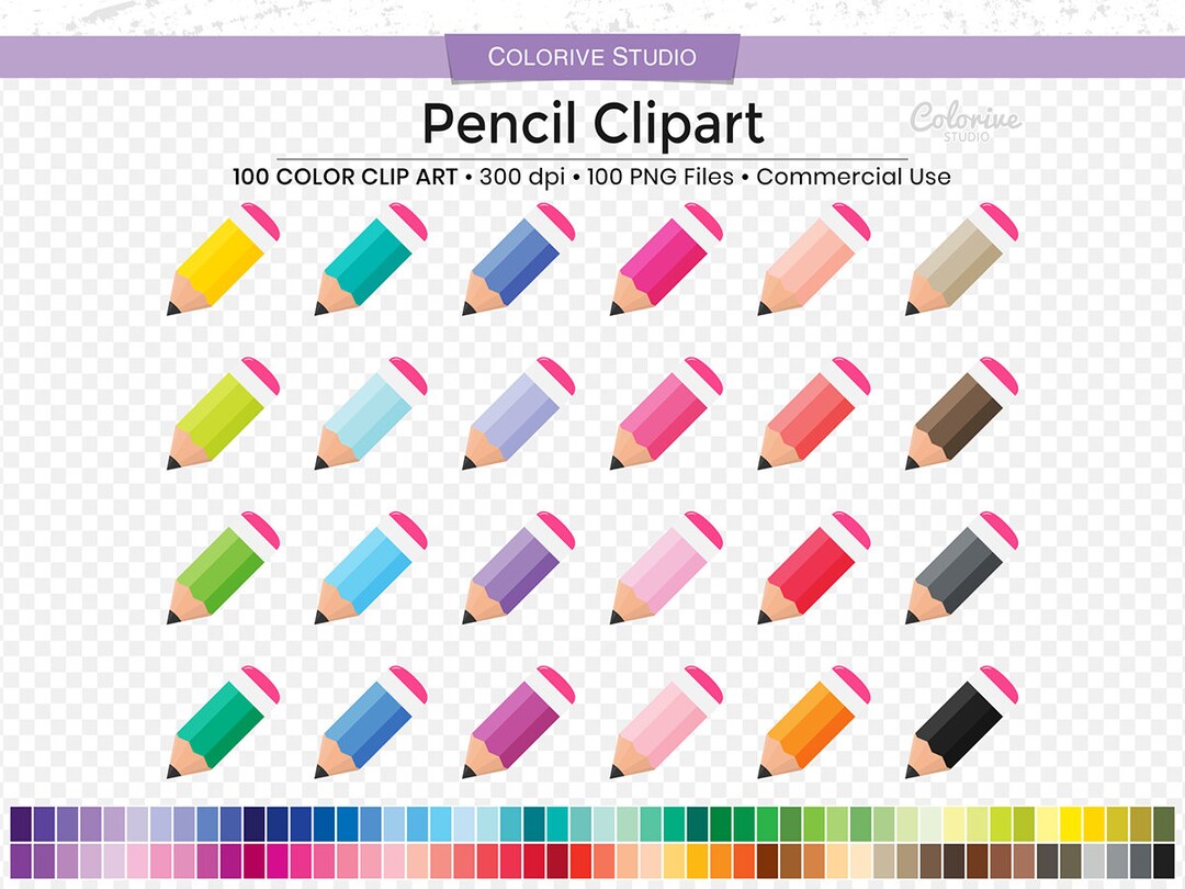 100 Pencil Clipart in Rainbow Colors Office School Png Illustration Png ...