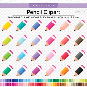 100 Pencil Clipart in Rainbow Colors Office School Png Illustration Png ...