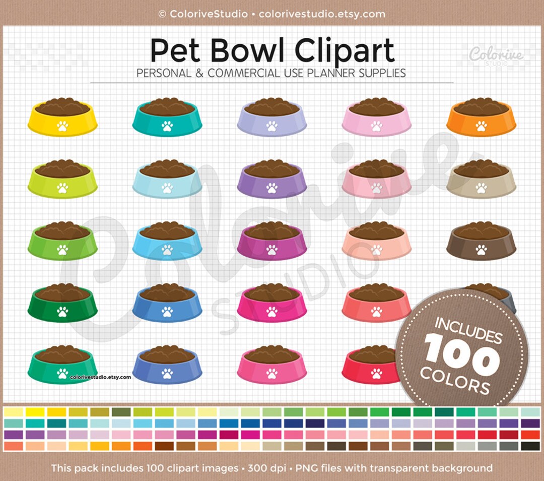 100 Pet Bowl Clipart Rainbow Colors Pet Puppy Dog Cat Food - Etsy