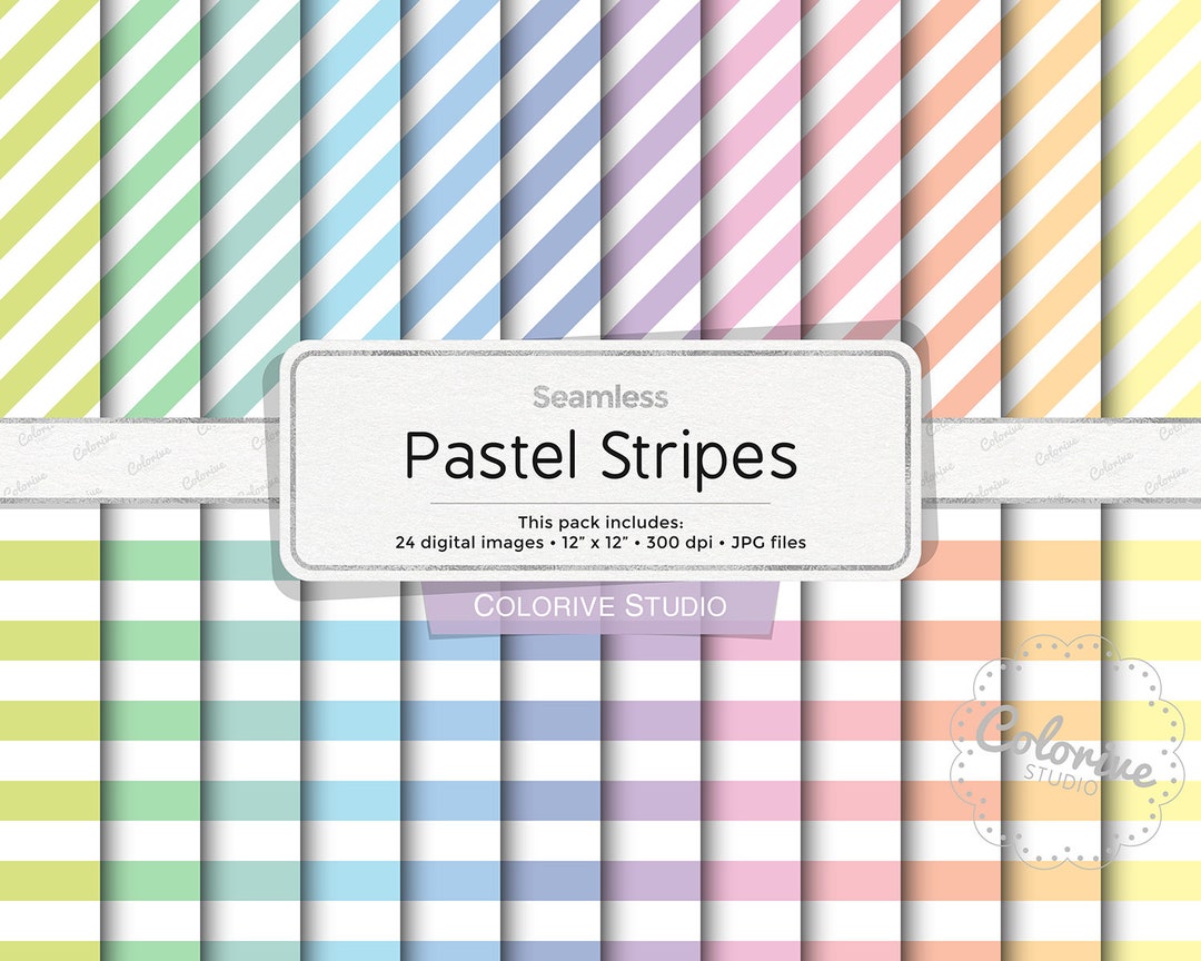 Pastel Stripes Digital Paper, Diagonal and Horizontal Striped Pages ...