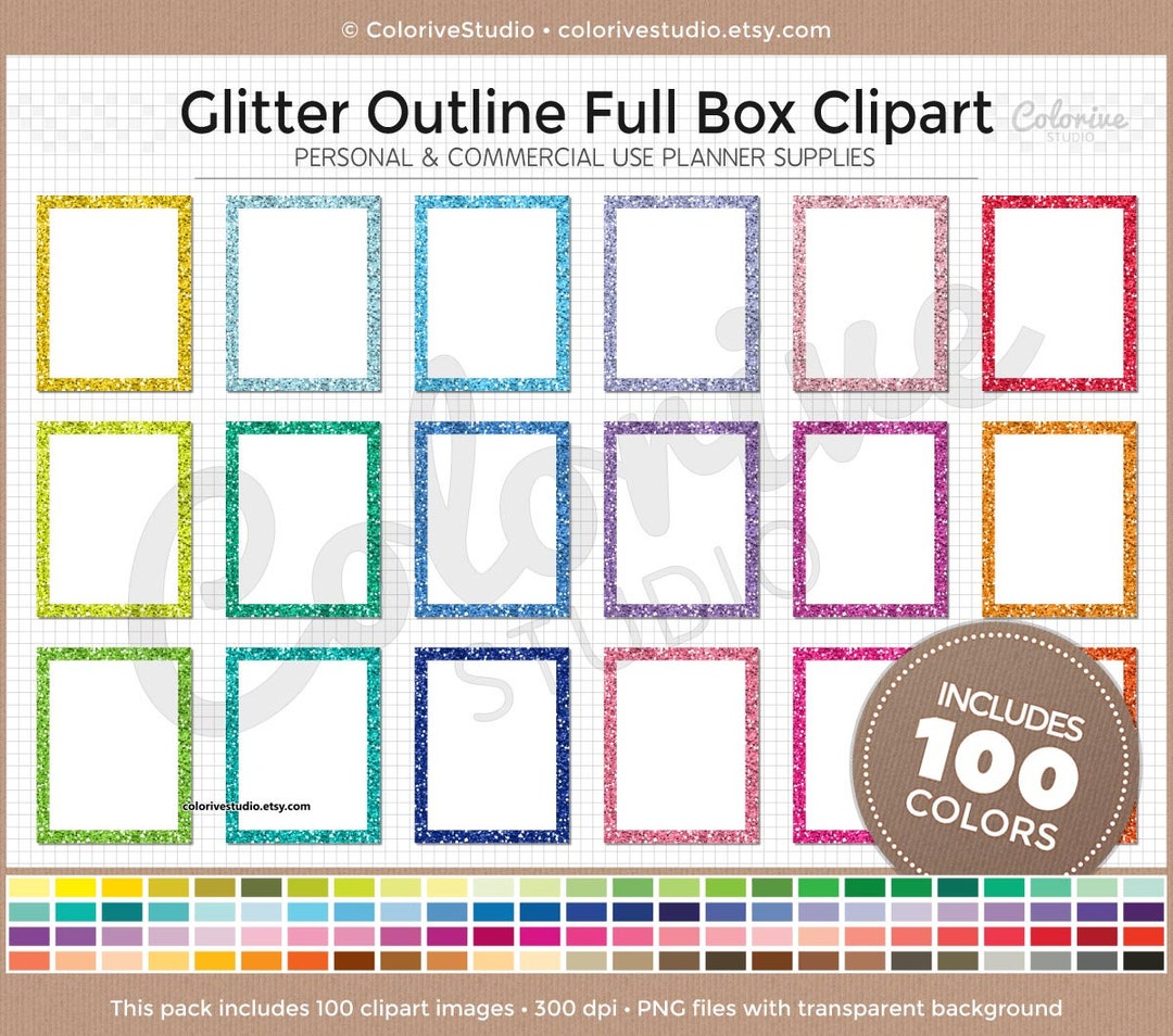 100 Glitter Outline Full Box Planner Clipart Glitter Texture - Etsy