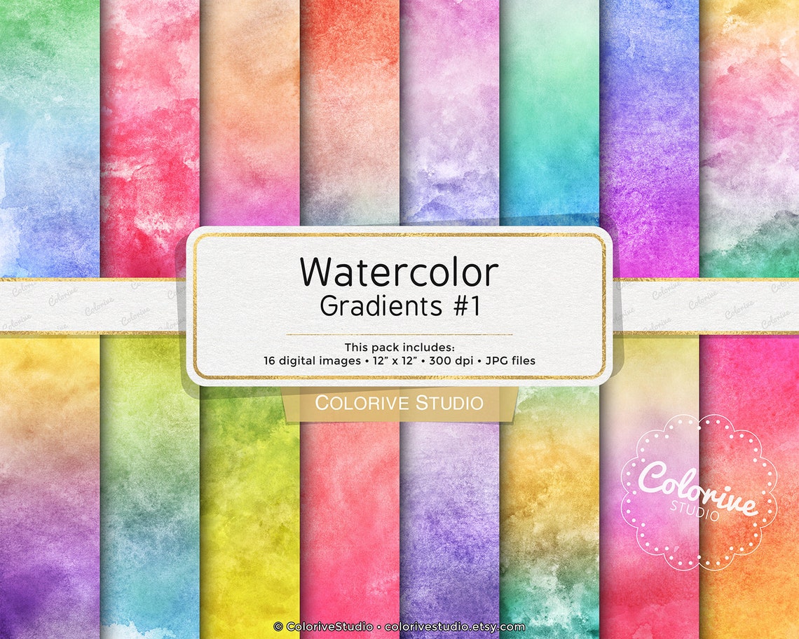 Watercolor Gradients Digital Paper Rainbow Water Color Ombre - Etsy