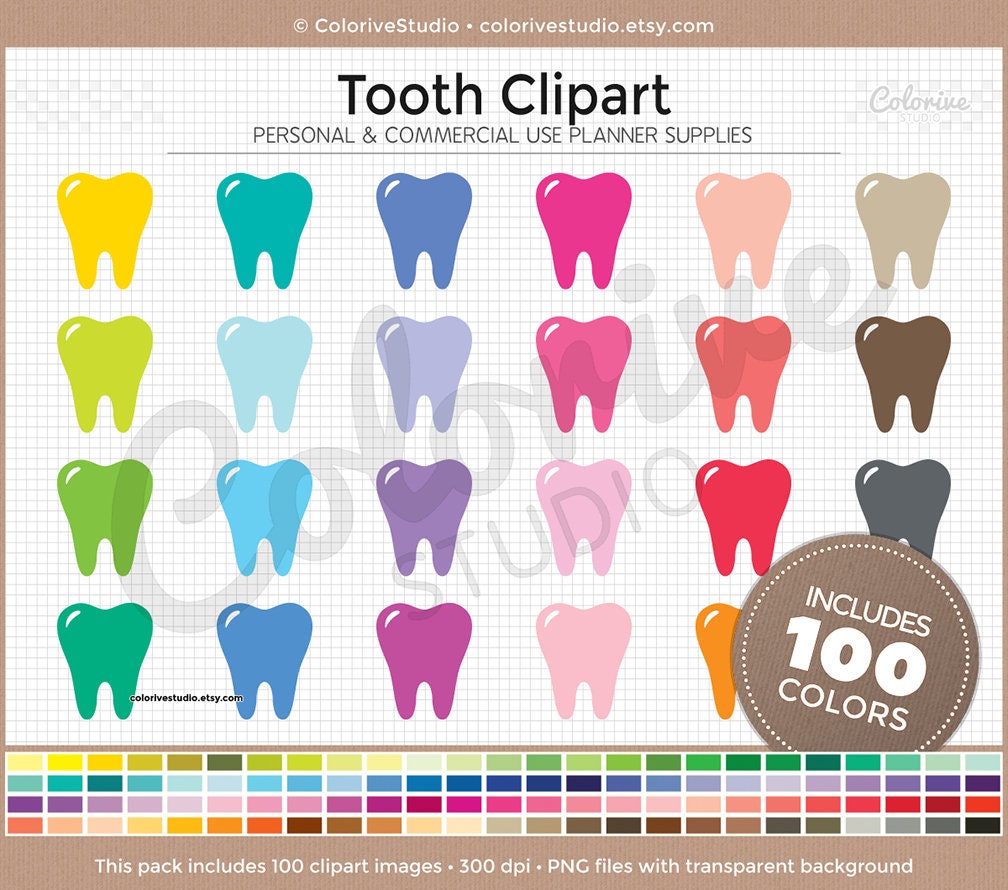 100 Tooth clipart in rainbow colors dentist appointment teeth | Etsy