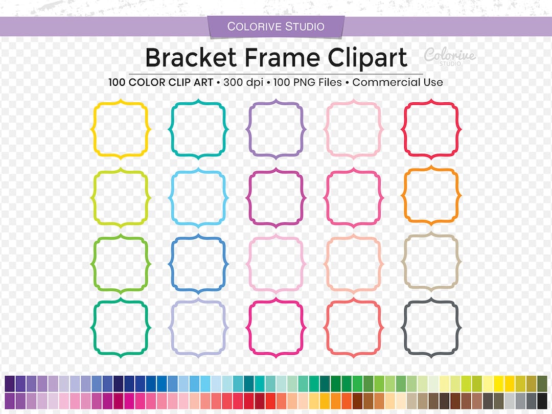 100 Bracket Frame Clipart in Rainbow Colors Transparent Interior Frame ...