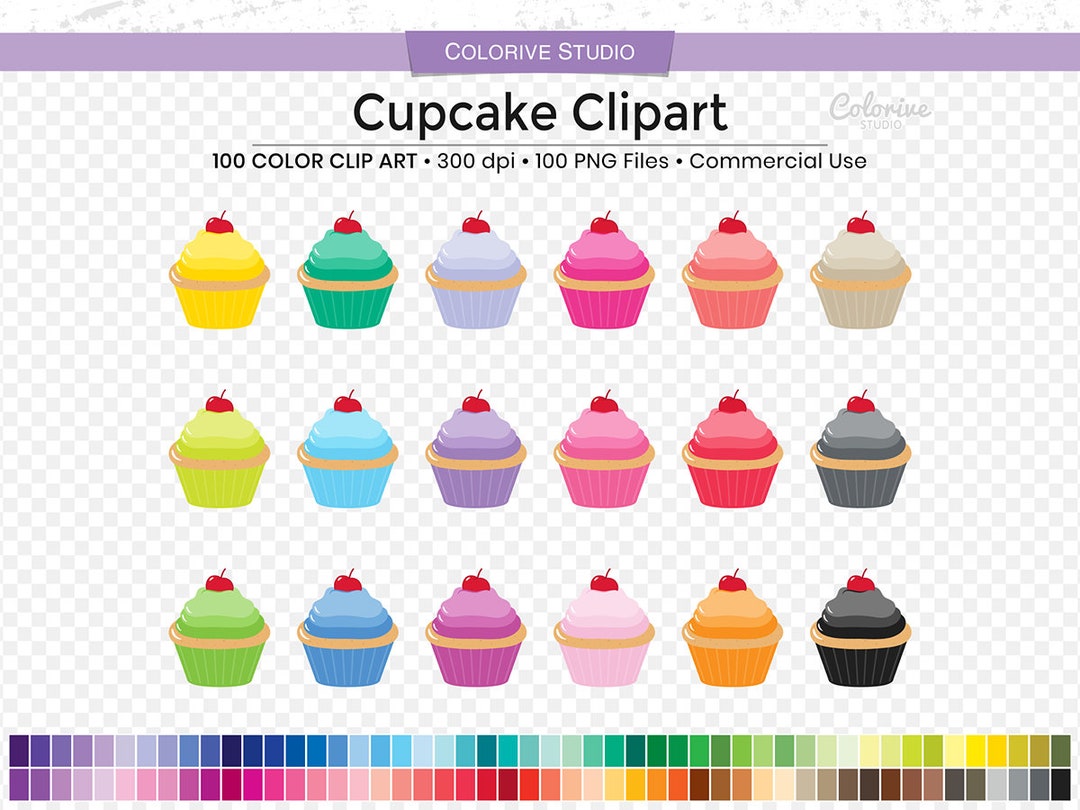 Rainbow Cupcake Clipart: 100 PNG Illustrations (digital Download) - Etsy