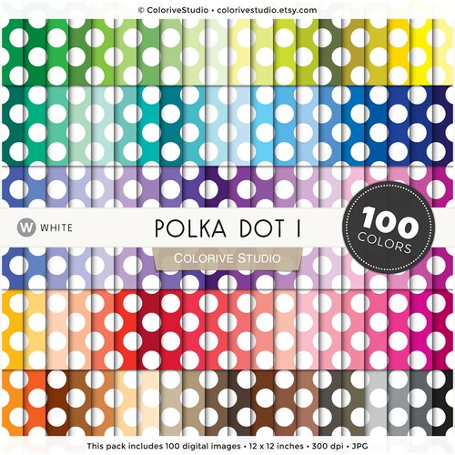 Polka Dots 2 Digital Paper 100 Rainbow Colors Small Classic | Etsy