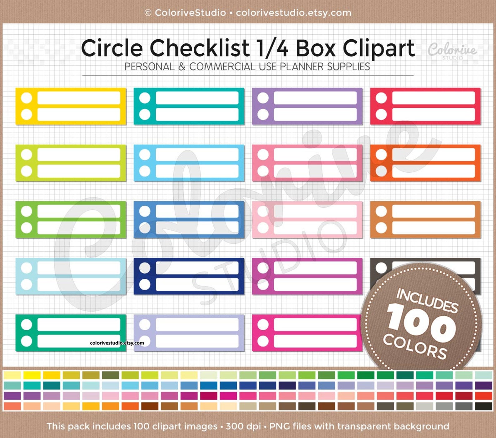 100 Checklist Quarter Box Planner Clipart Dot Circle List Erin | Etsy