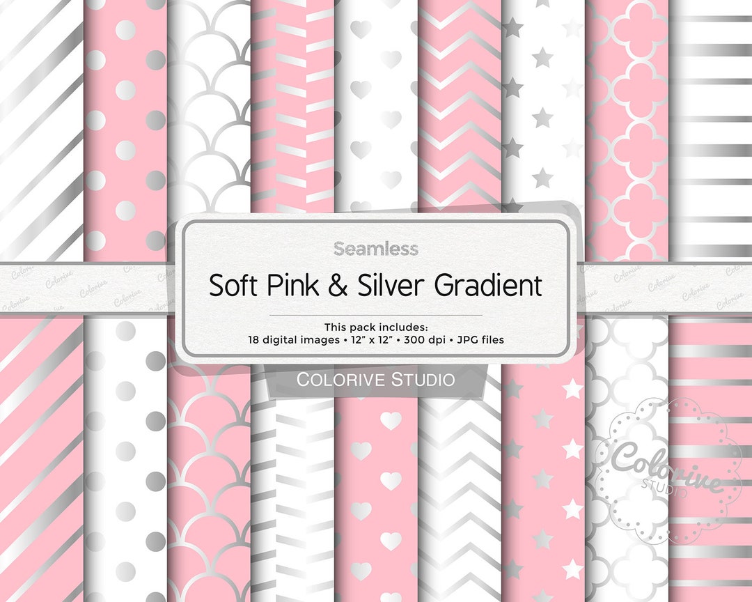 Soft Pink & Silver Digital Paper, White and Silver, Light Pink Silver ...