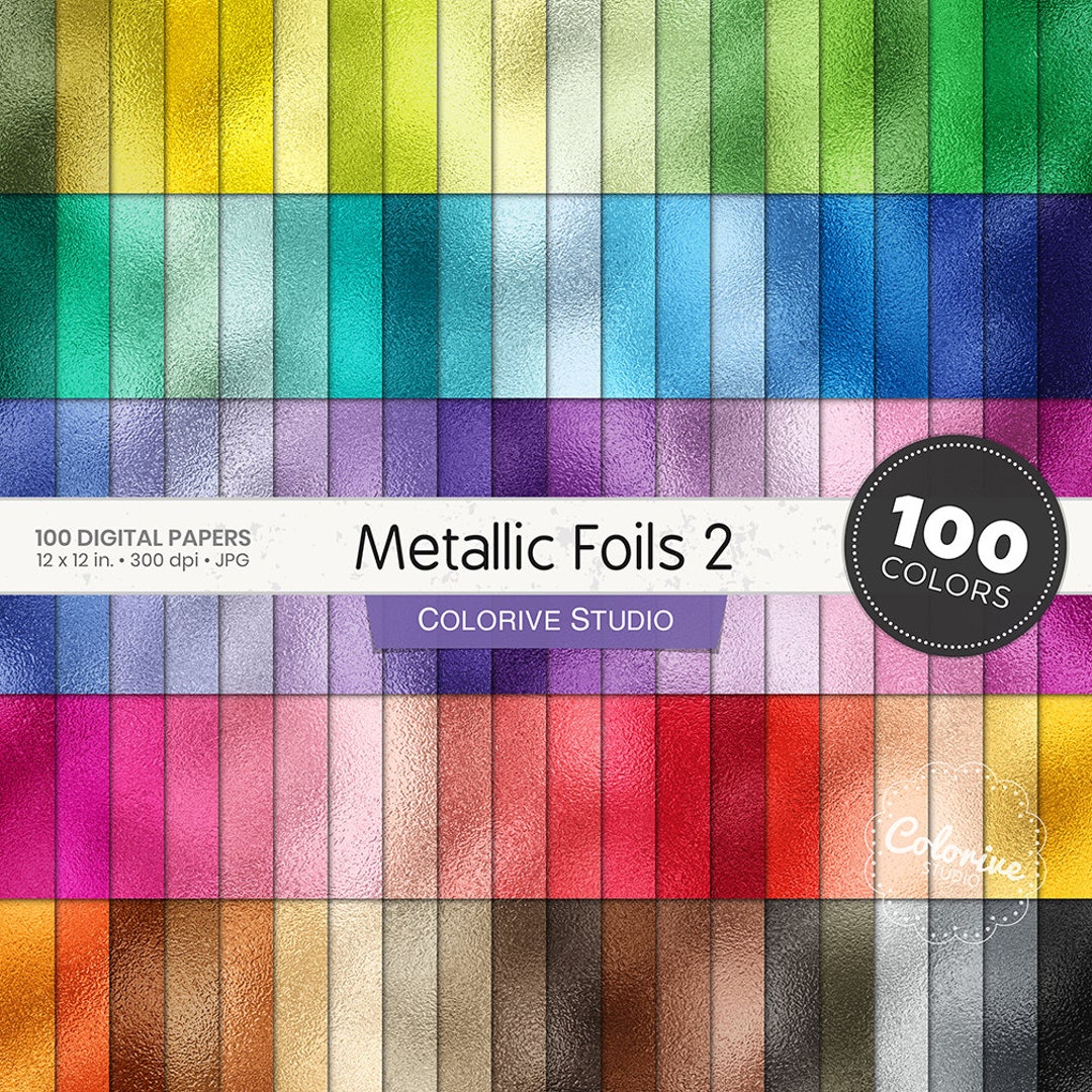 Foil Digital Paper 100 Rainbow Colors Metallic Foils Background ...