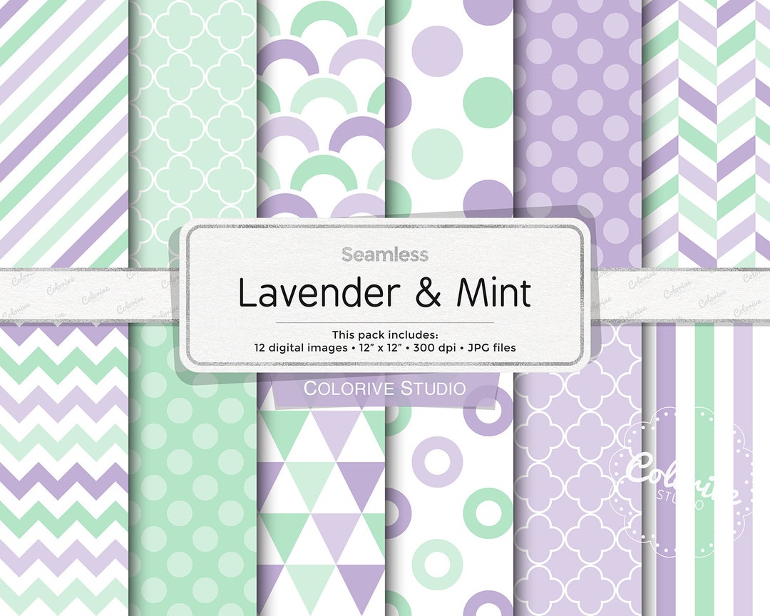 Lavender & Mint Digital Paper, Polka Dot Chevron Stripes Scales ...